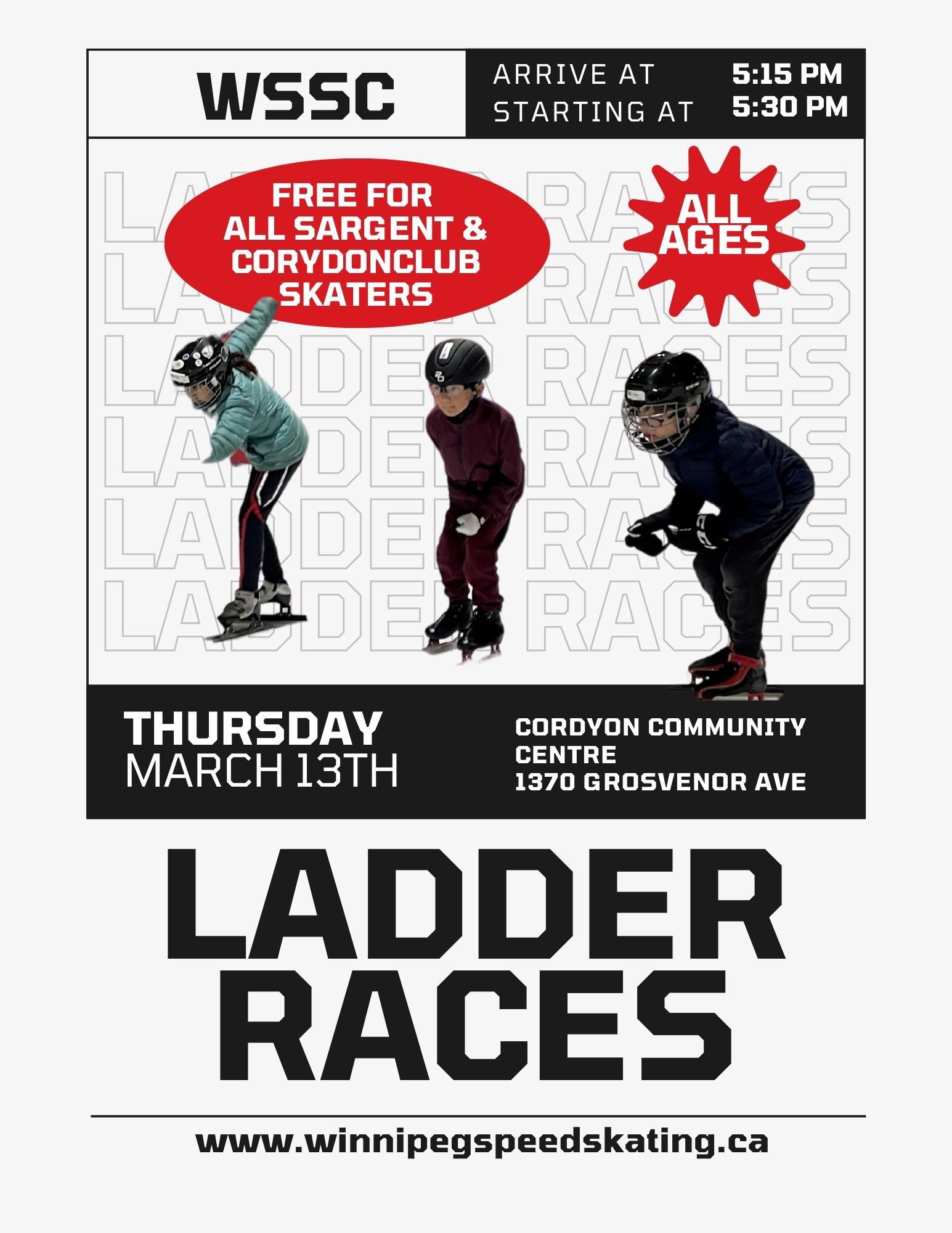 Ladder Races SAVE THE DATE March 13th – Winnipeg Speed Skating Club